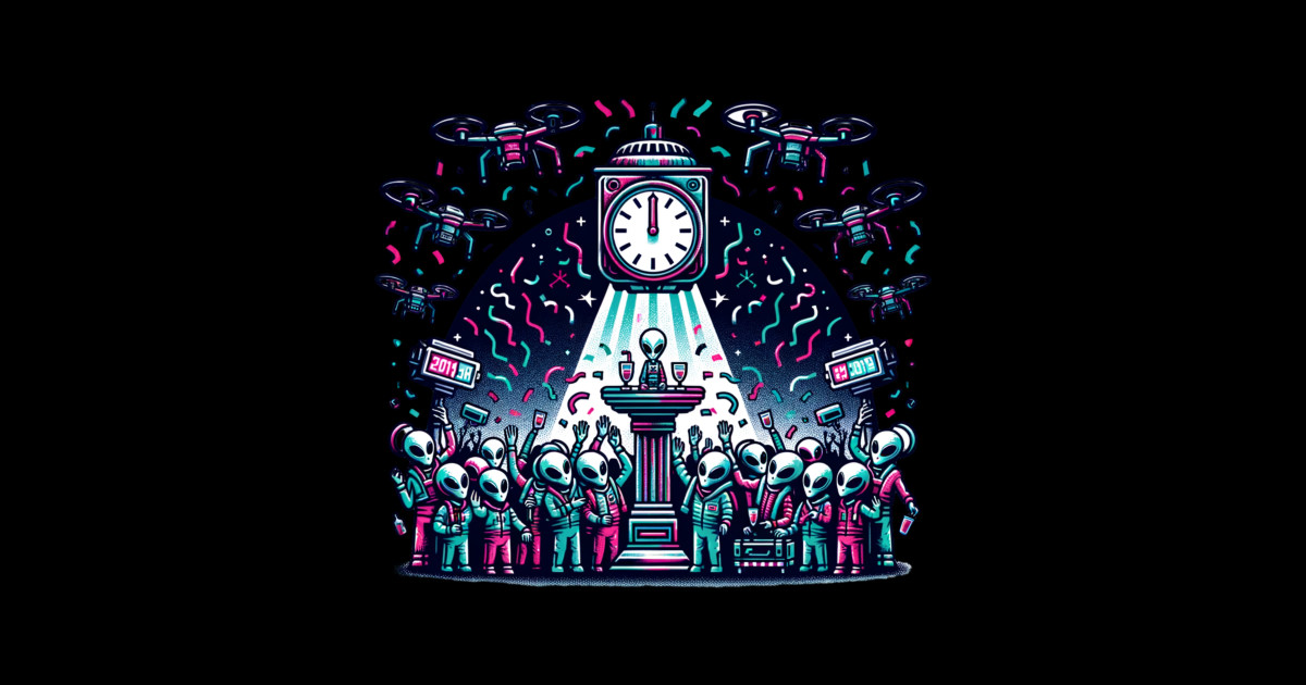 Alien New Year - New Year 2024 - Sticker | TeePublic