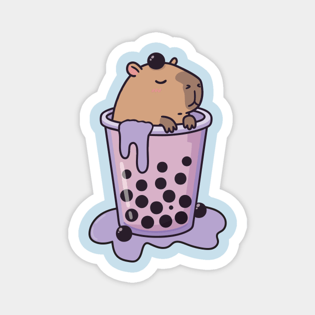 Cute Capybara in Boba Tea - Boba Time Animal Art - Capybara - Magnet ...