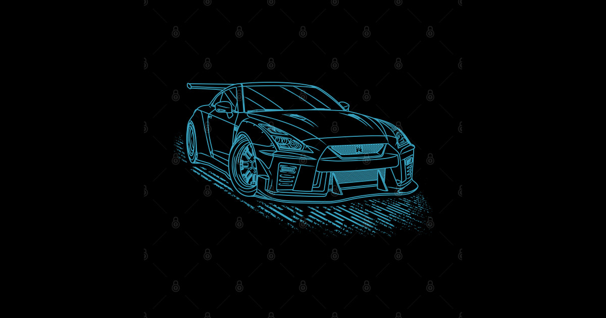 Nissan GTR R35 Lineart Blueprint - Nissan Gtr - Posters and Art Prints ...