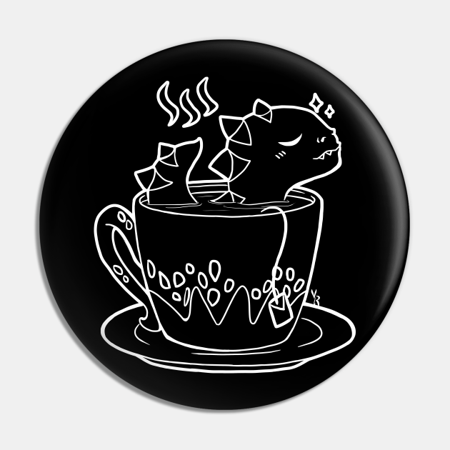 Tea Rex White Outline - T Rex - Pin | TeePublic
