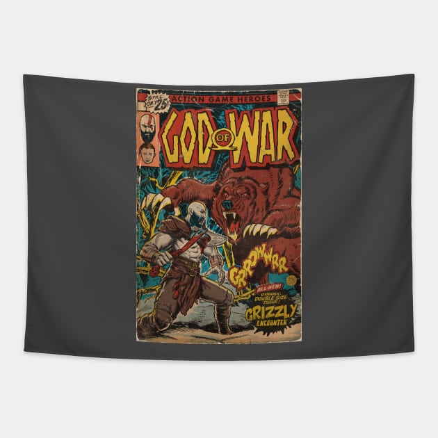 GOW Bear Scene Comic Cover fan art - Video Game - Tapestry | TeePublic
