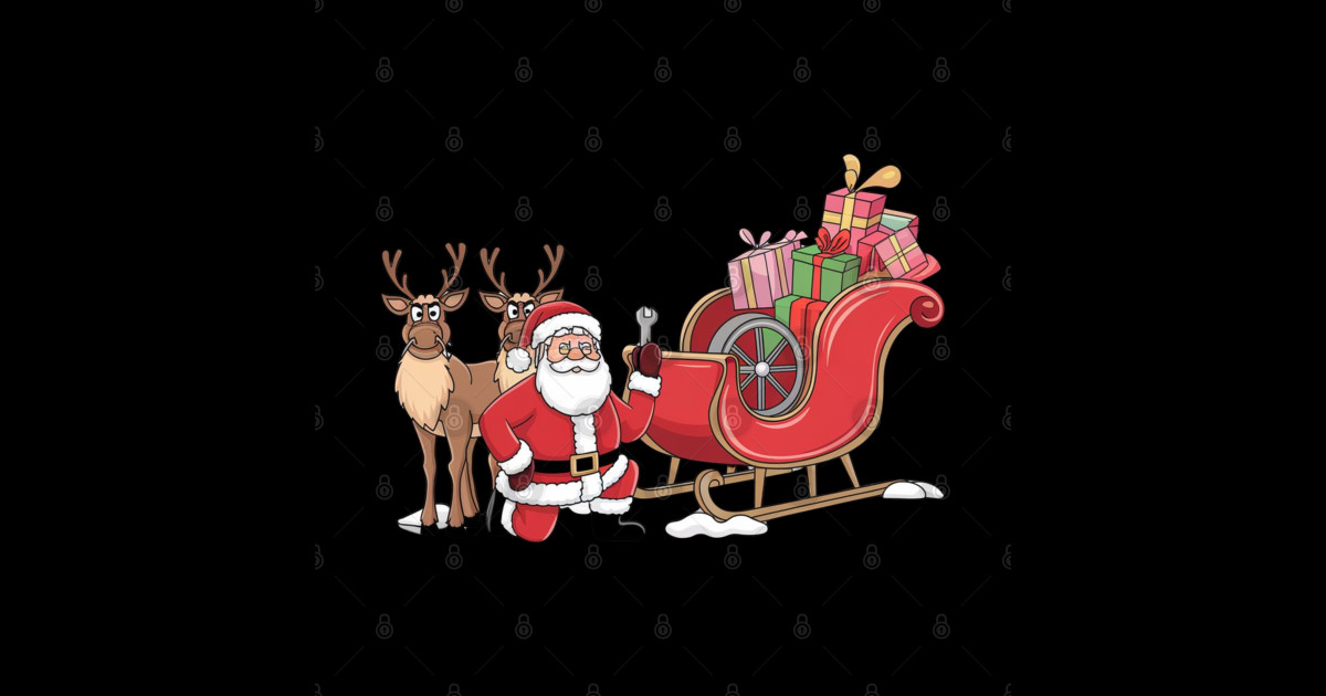 Santa Fixing His Sleigh - Santa Claus Sleigh - Sticker | TeePublic