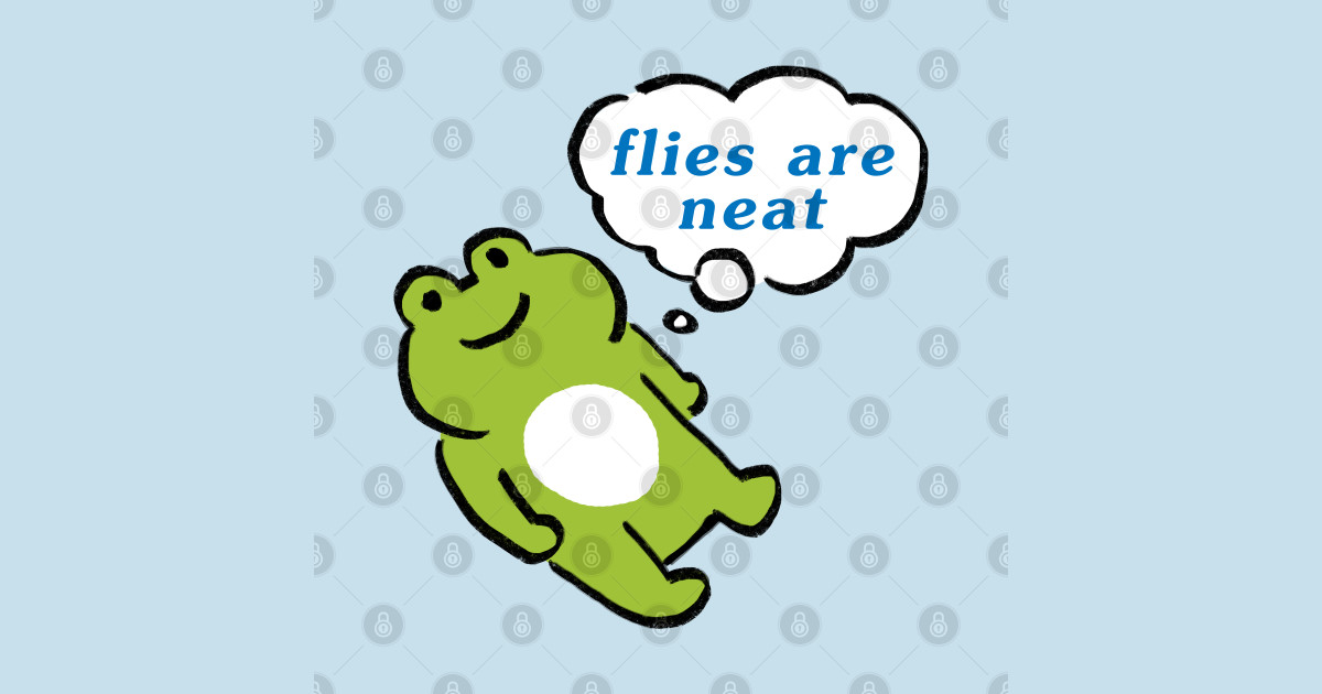 kawaii cute green frog contemplating life / flies are neat text - Cute ...