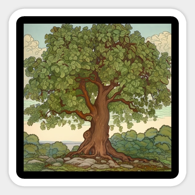 Chestnut oak tree drawing - Art Nouveau - Sticker | TeePublic