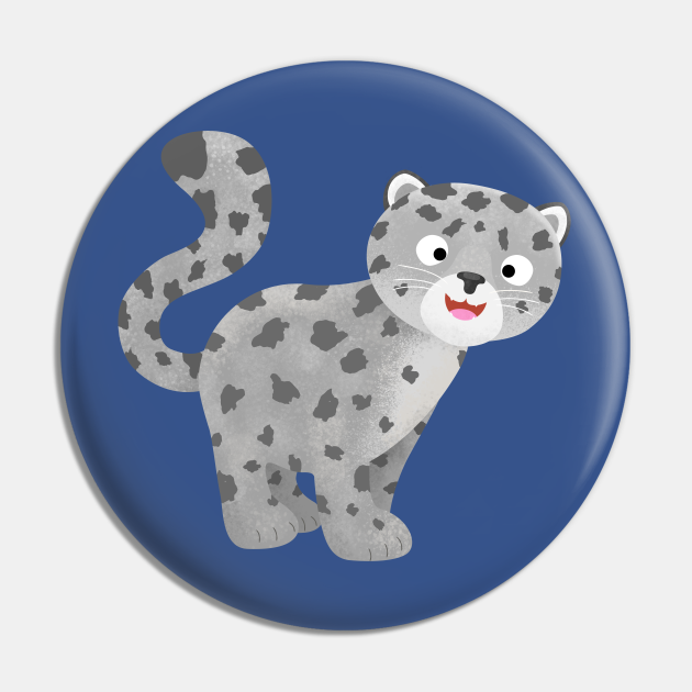 Cute snow leopard cartoon illustration - Snow Leopard - Pin | TeePublic
