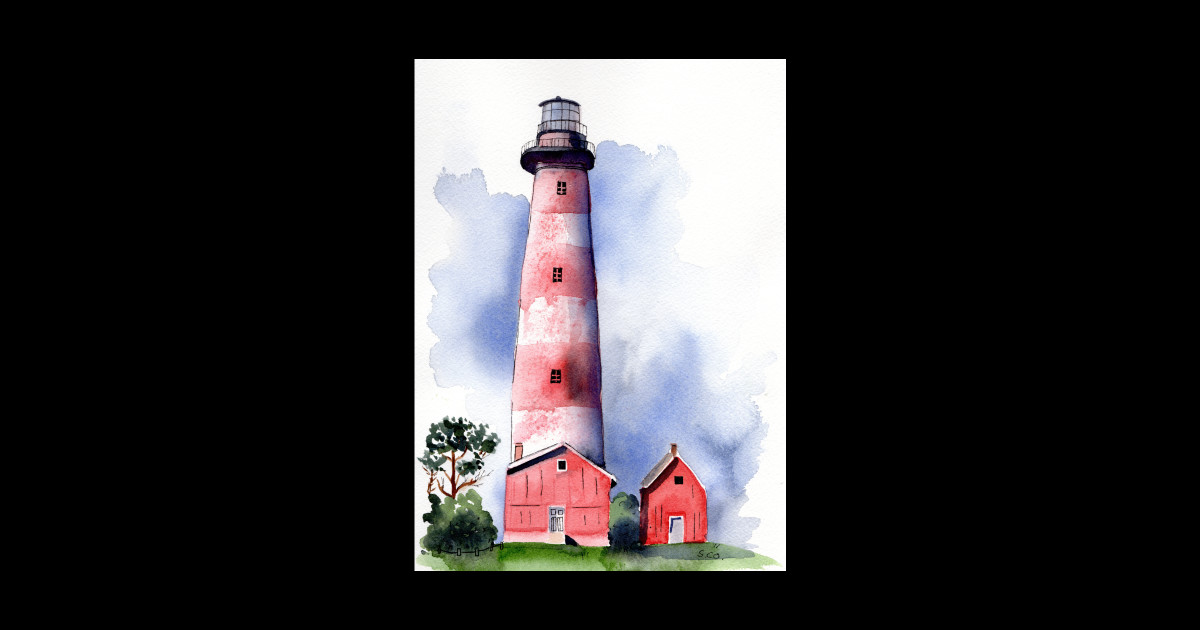 Assateague Lighthouse Watercolor Painting - Assateague Light - Sticker ...
