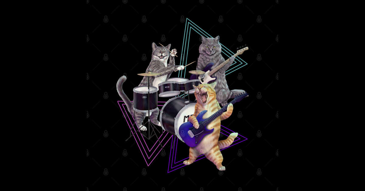 Cat band- Rock band kitties playing the bass, electric guitar, and ...