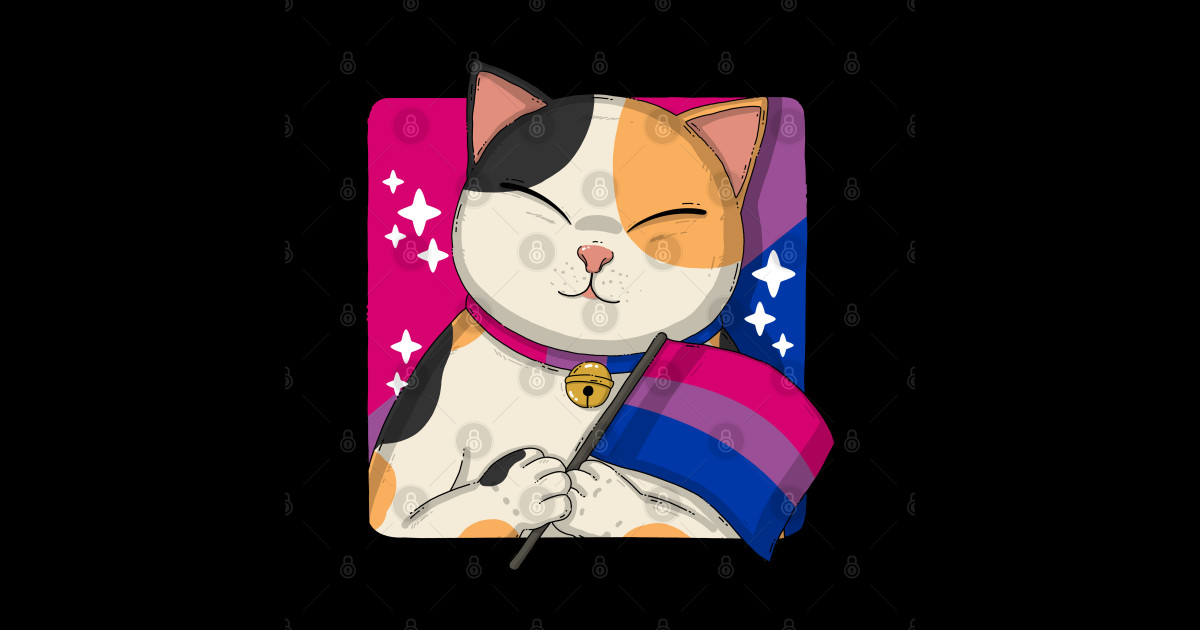 Cute Calico Cat Holding Bisexual Pride Flag - Bisexual Pride - Sticker ...