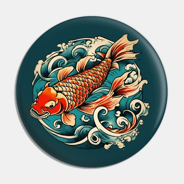 Ocean Waves Vintage Japanese Tattoo Art Koi Fish - Koi Fish - Pin ...