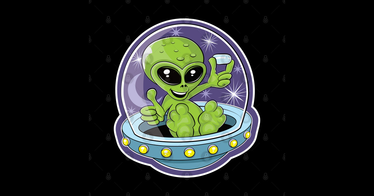 Illustration of a cute alien holding candy in a flying saucer - Cute ...