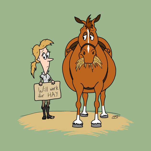 Funny Fat Cartoon Horse Woman Will Work For Hay - Horse - Tank Top ...