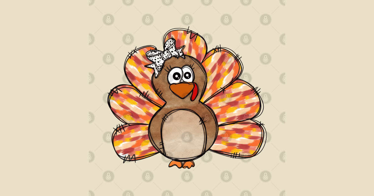 Cute Girl Turkey With Bow Preppy Thanksgiving Toddler Sketch - Turkey ...