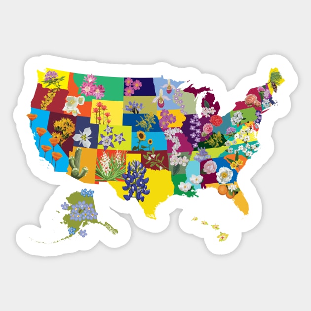 US State Flower Map - Usa - Sticker | TeePublic
