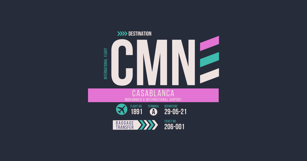 Casablanca (CMN) Airport Code Baggage Tag - Casablanca - T-Shirt ...