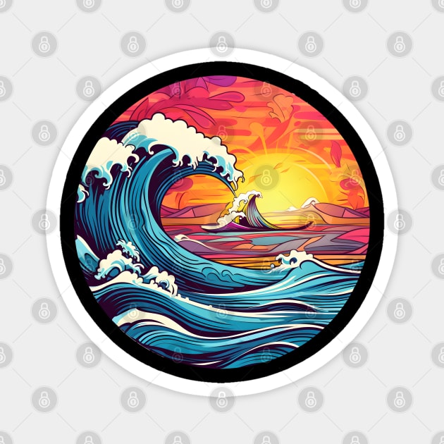 Vibrant Sunset Surf with Majestic Ocean Waves - Sunset Surfing - Magnet ...
