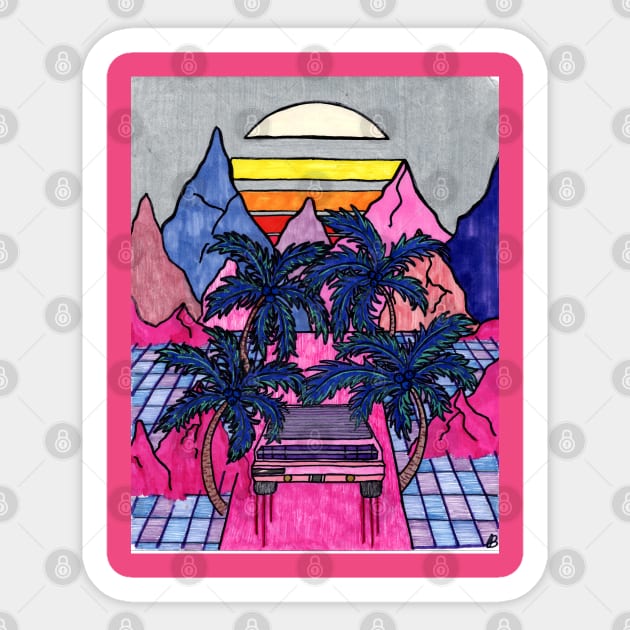 Car Wave Drawing - Vaporwave - Sticker | TeePublic