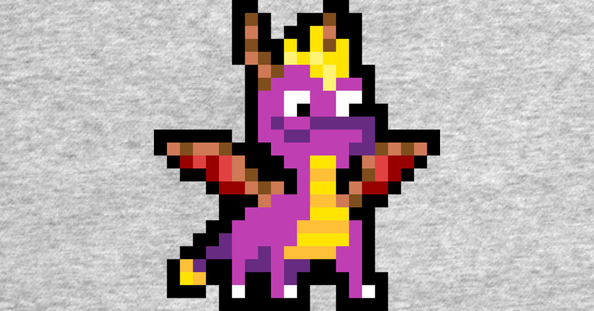 Spyro The Dragon 8-Bit Pixel Art Character - Spyro - Baseball T-Shirt ...