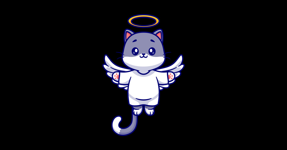 Cute Angel Cat Flying Cartoon - Cute Angel Cat Flying Cartoon - Sticker ...