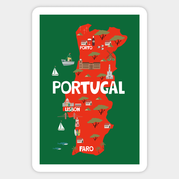 Portugal Illustrated Map - Portugal - Sticker | TeePublic