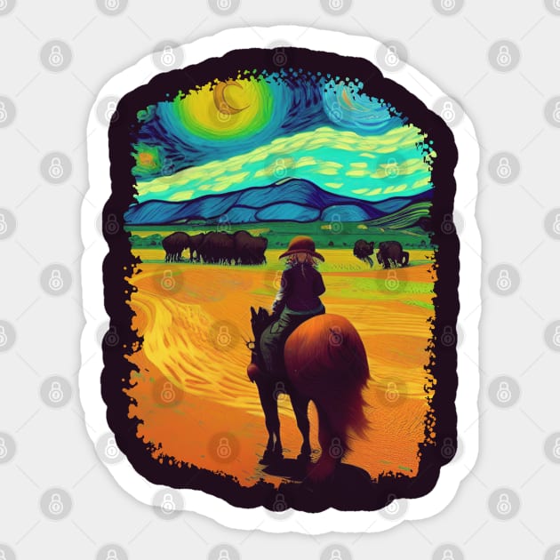Lady riding a Horse on a Starry Night - Horse Riding - Sticker | TeePublic
