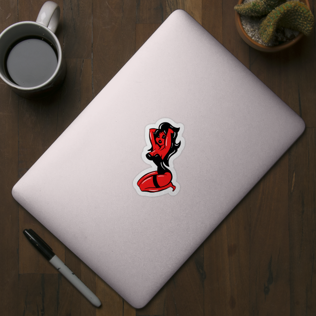 Sexy Red Devil Woman Cartoon - Pin Up - Sticker | TeePublic
