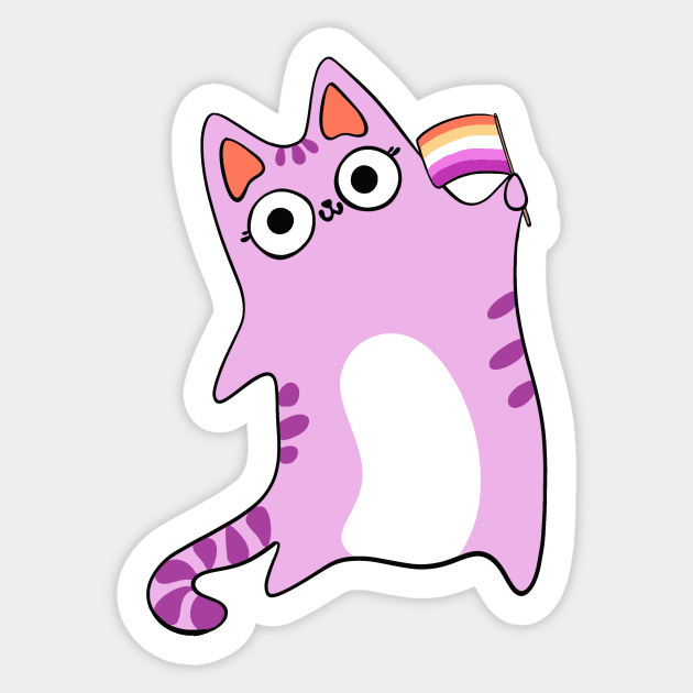 Lesbian Pride Flag Kawaii Pink Cat Gay Cute chibi Tabby Kitty - Lesbian ...