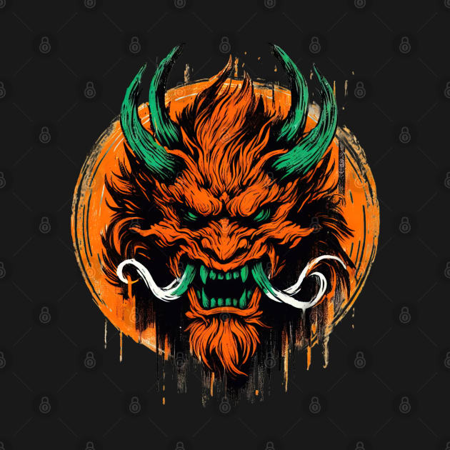 Orange face oni demon - Oni Mask - T-Shirt | TeePublic