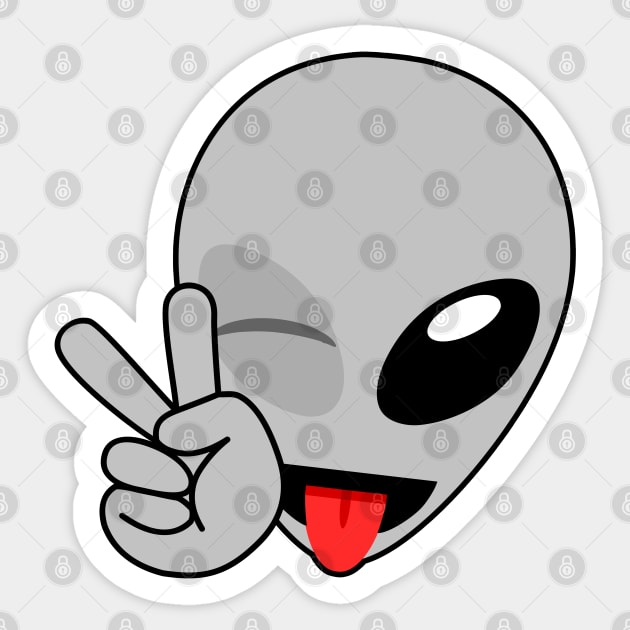 Alien Wink Peace Tongue Emoji - Aliens - Sticker | TeePublic