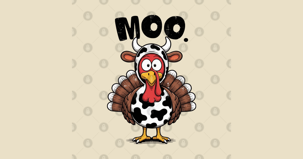 Funny Turkey In Cow Costume Thanksgiving Moo - Turkey - T-Shirt | TeePublic