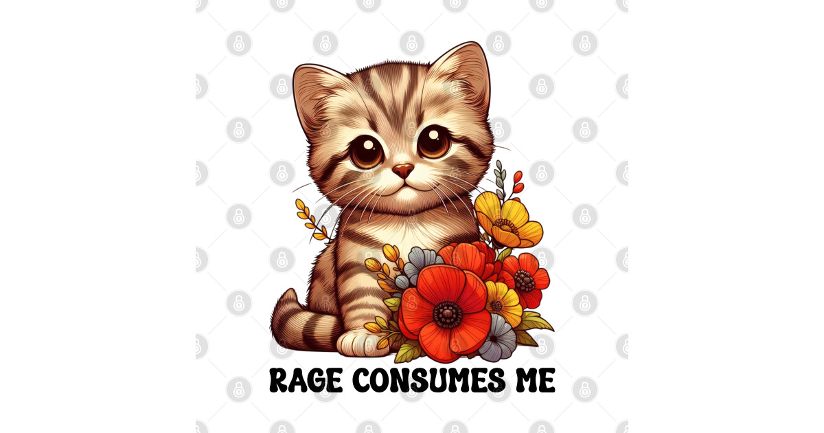 Cat Meme Rage Consumes Me Cat Flower Cute Kitty - Funny Cat - T-Shirt ...