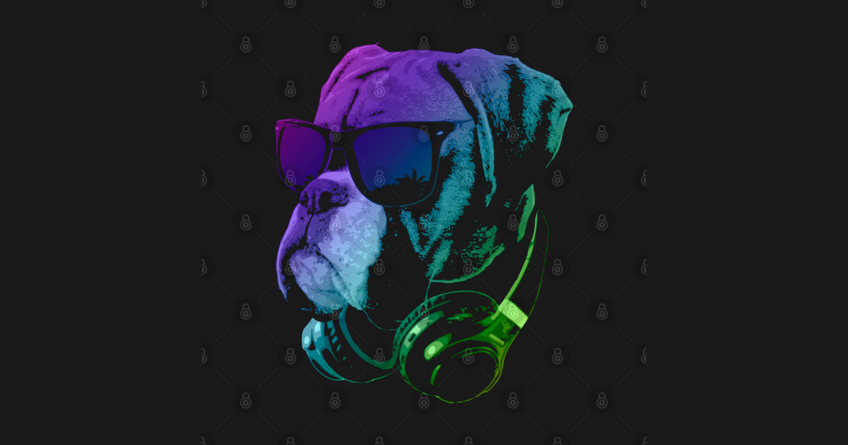 DJ Boxer Dog In Neon Lights - Boxer Dog - T-Shirt | TeePublic