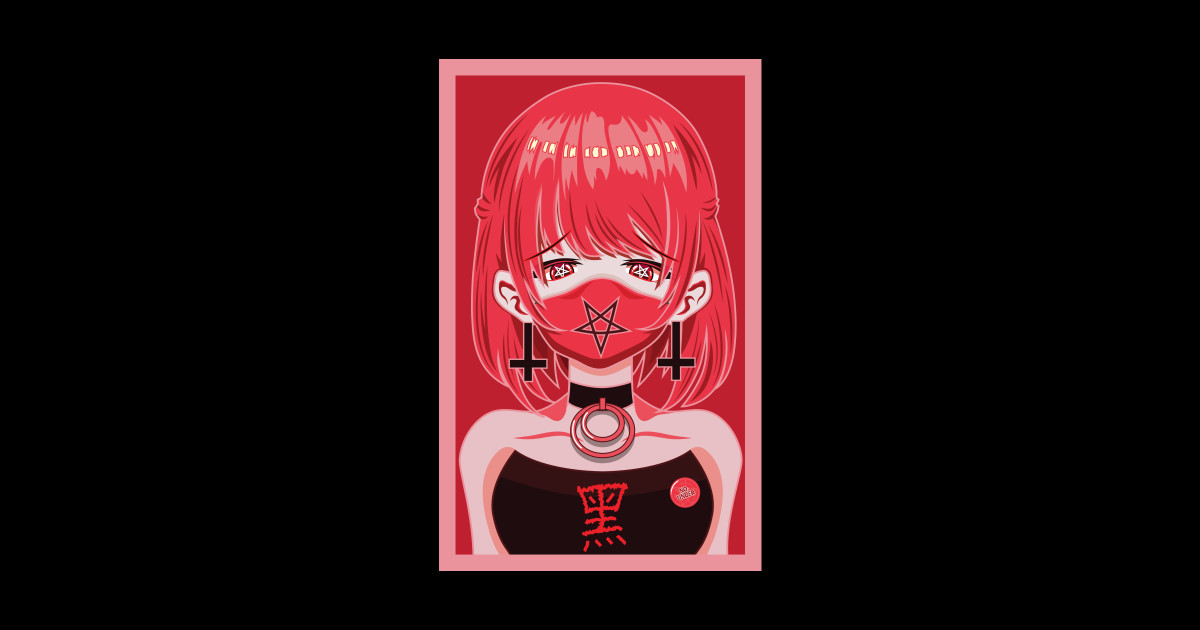 Anime girl, satanic pentagram otaku - Goth - Sticker | TeePublic