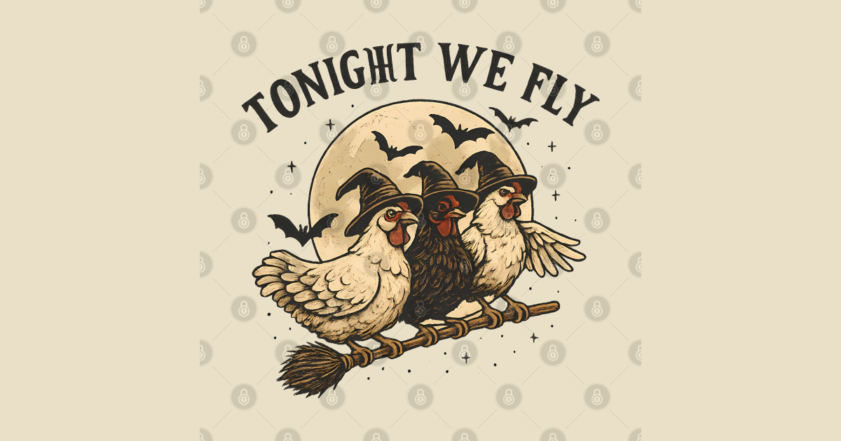 Tonight We Fly Funny Halloween Chickens with Witch Hats - Tonight We ...