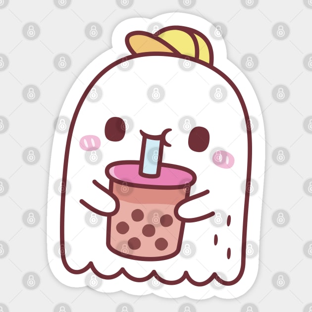 Cute Ghost Drinking Boba Tea - Cute Ghost - Sticker | TeePublic