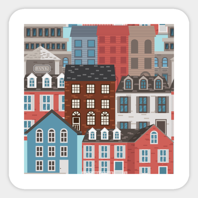 Cute City And Row House - Building - Sticker Designed & Sold By Ben Rc