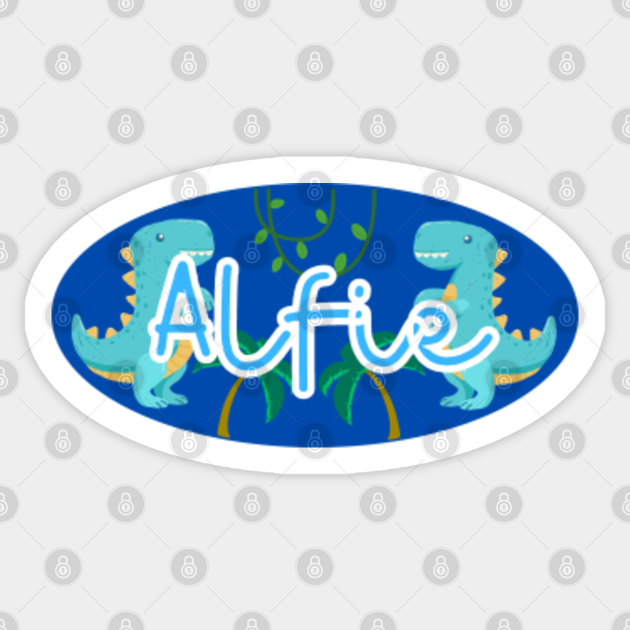 Alfie - dinosaur name plate - Name Tag - Sticker | TeePublic