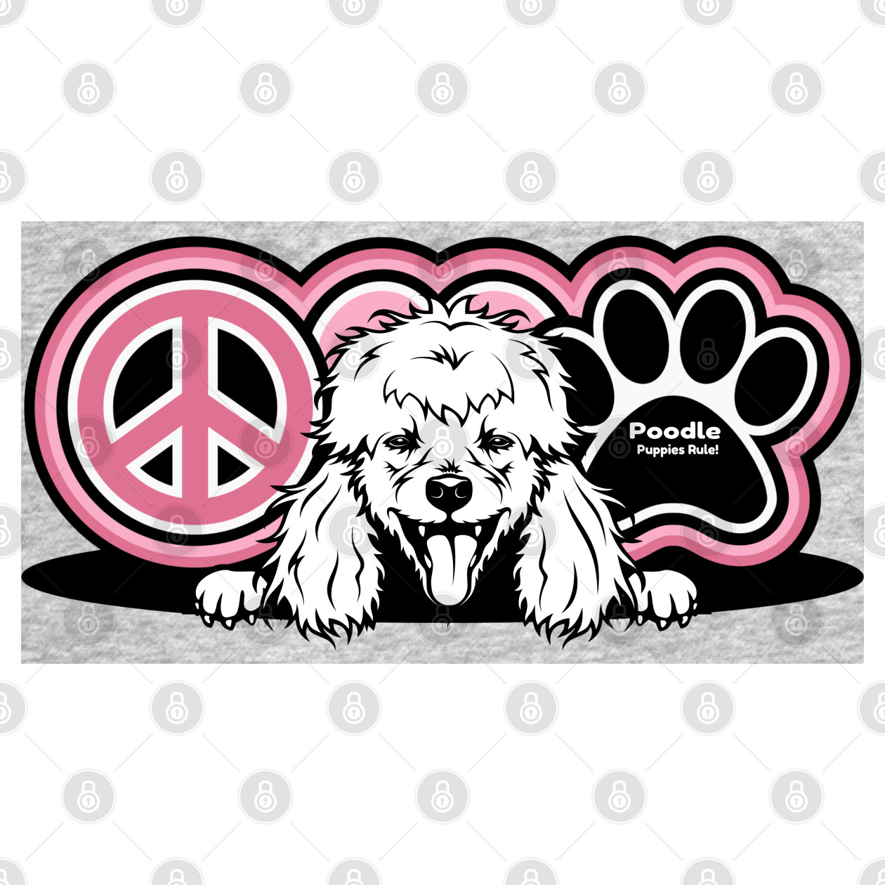 Puppies Rule Poodle Dog Breed Peace Love Paw Cartoon - Poodle - T-Shirt ...