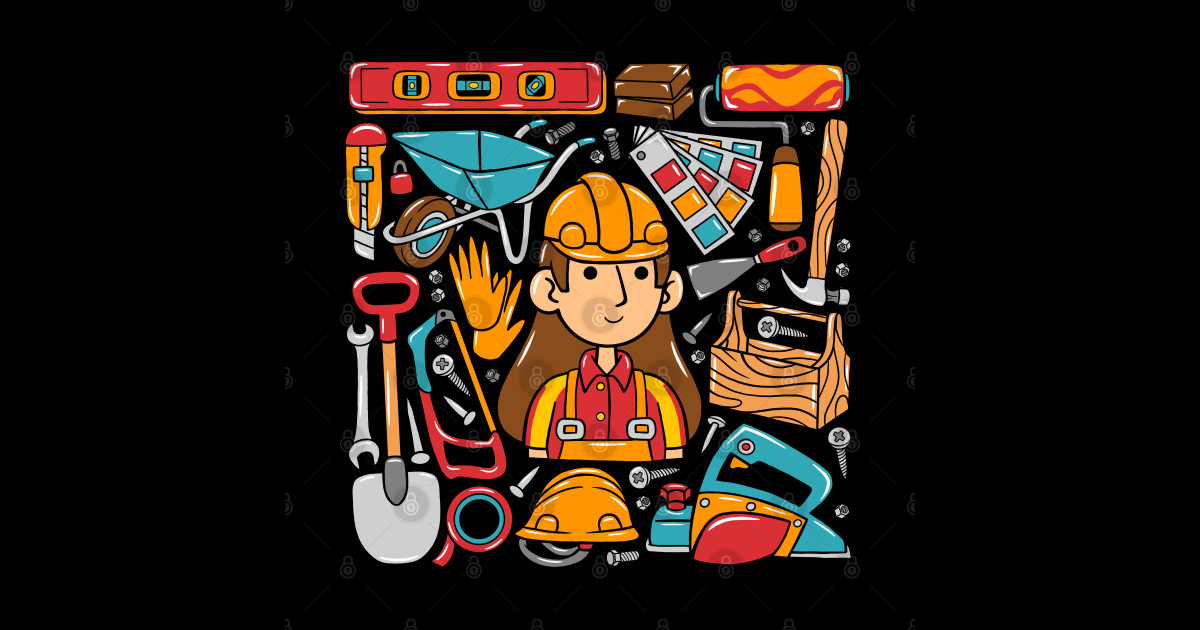 Woman Builder Kawaii Doodle - Woman Builder - Sticker | TeePublic