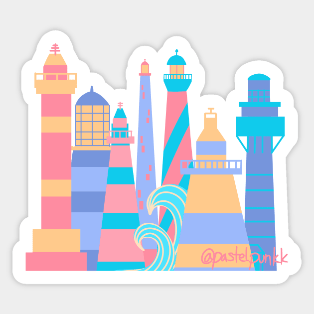 Pastel Lighthouses - Lighthouse - Sticker | TeePublic