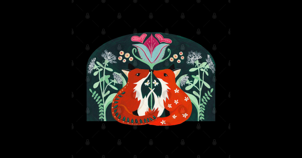Folk Art Foxes - Folk - Sticker | TeePublic