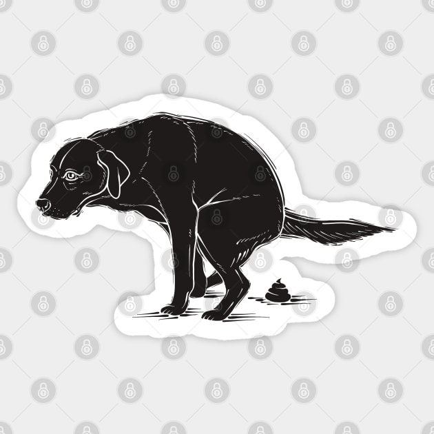 Funny Pooping Dog Linocut Design - Dog Poop - Sticker | TeePublic