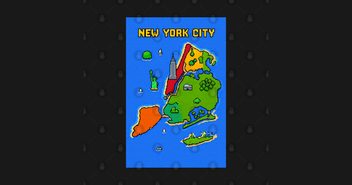 8-Bit New York City Map – Retro Pixel Art Tribute - New York City - T-Shirt | TeePublic