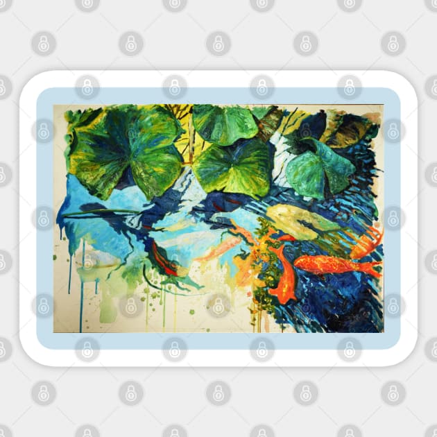Pond with red fish - Pond Red Fish Leaves Aquatic Water - Sticker ...