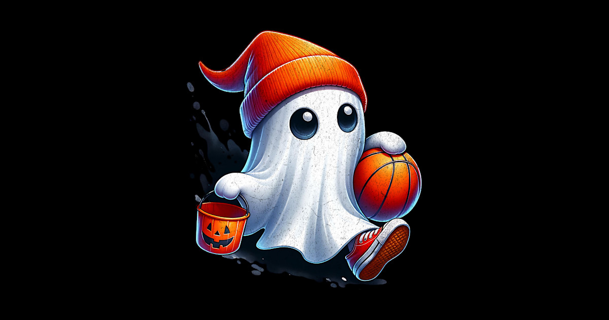 Ghost Playing Basketball Halloween Costume - Basketball Lover - Sticker ...