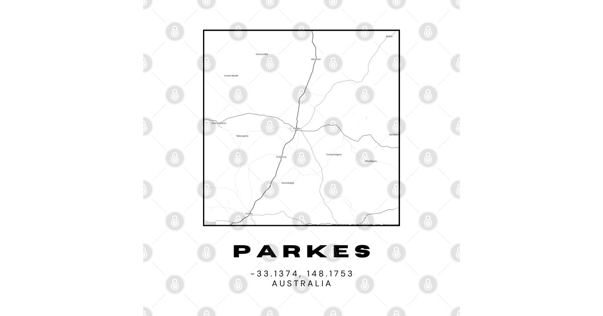 Minimalist Parkes Map with Coordinates | Black and White Design ...
