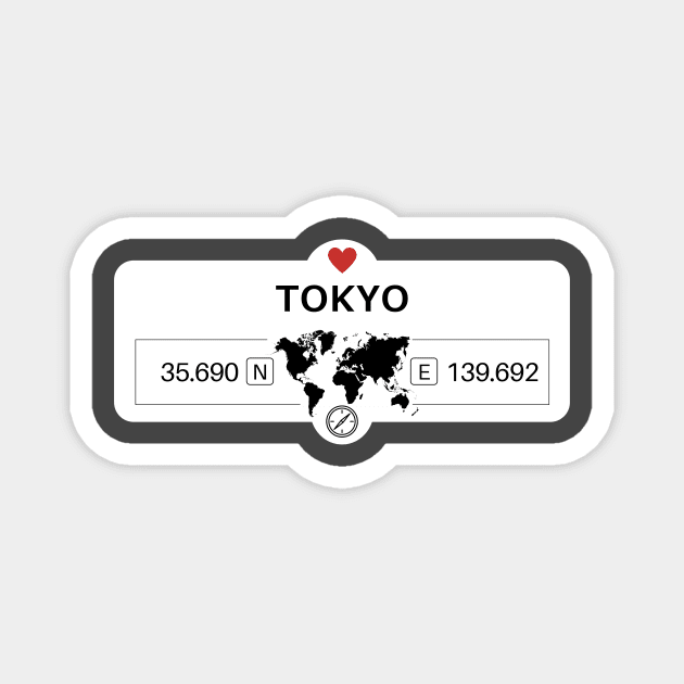 Tokyo - Japan - World Map with GPS Coordinates - Tokyo - Magnet | TeePublic