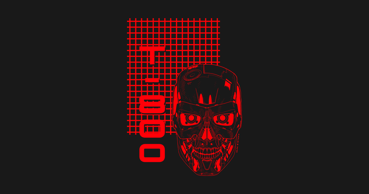 Terminator Skull - T-800 - Laser Grid Cyberpunk- ALL RED VERSION ...