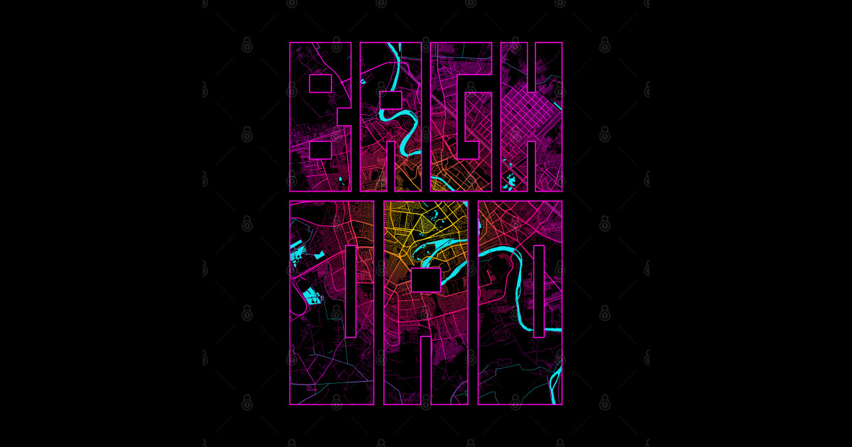 Baghdad, Iraq City Map Typography - Neon - Baghdad - Sticker | TeePublic