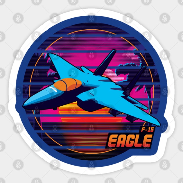 Neon Retro F-15 Eagle - Fighter Jet - Sticker | TeePublic