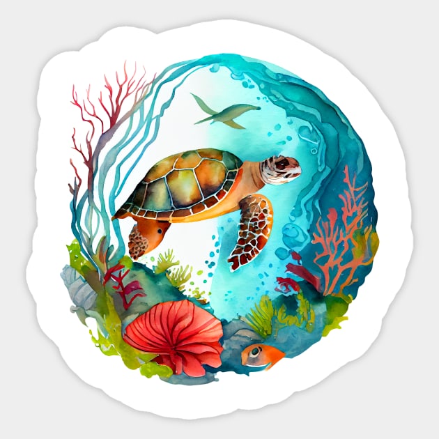 Sea Turtle Swimming - Sea Turtle - Sticker | TeePublic